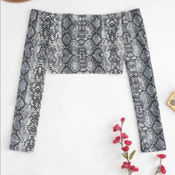 Tops | Snake Skin Off The Shoulder Crop Top | Poshmark